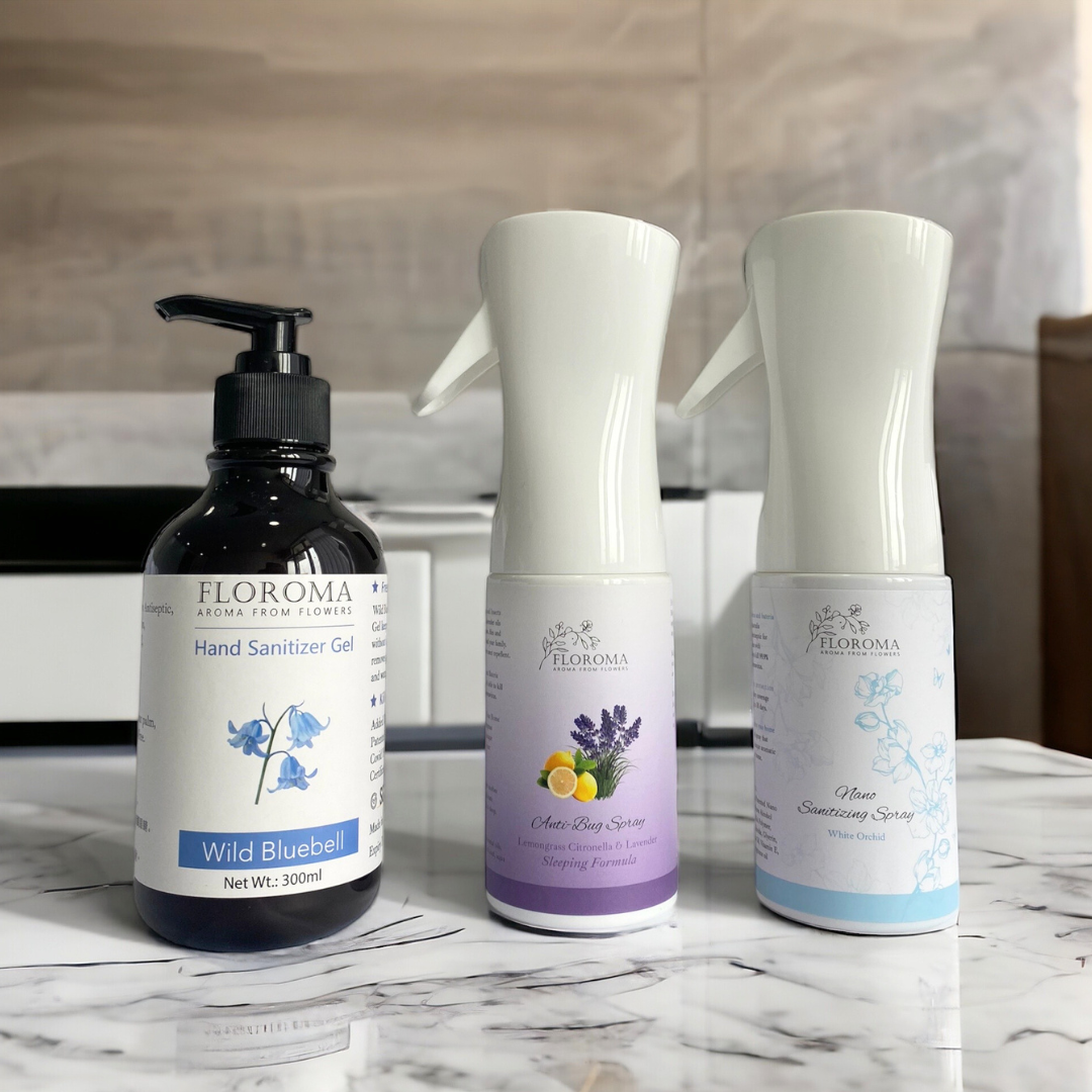 【新春限定】大掃除福袋（納米消毒噴霧+天然防床蝨噴霧+家庭裝納米消毒搓手液） | Floroma 花之滴